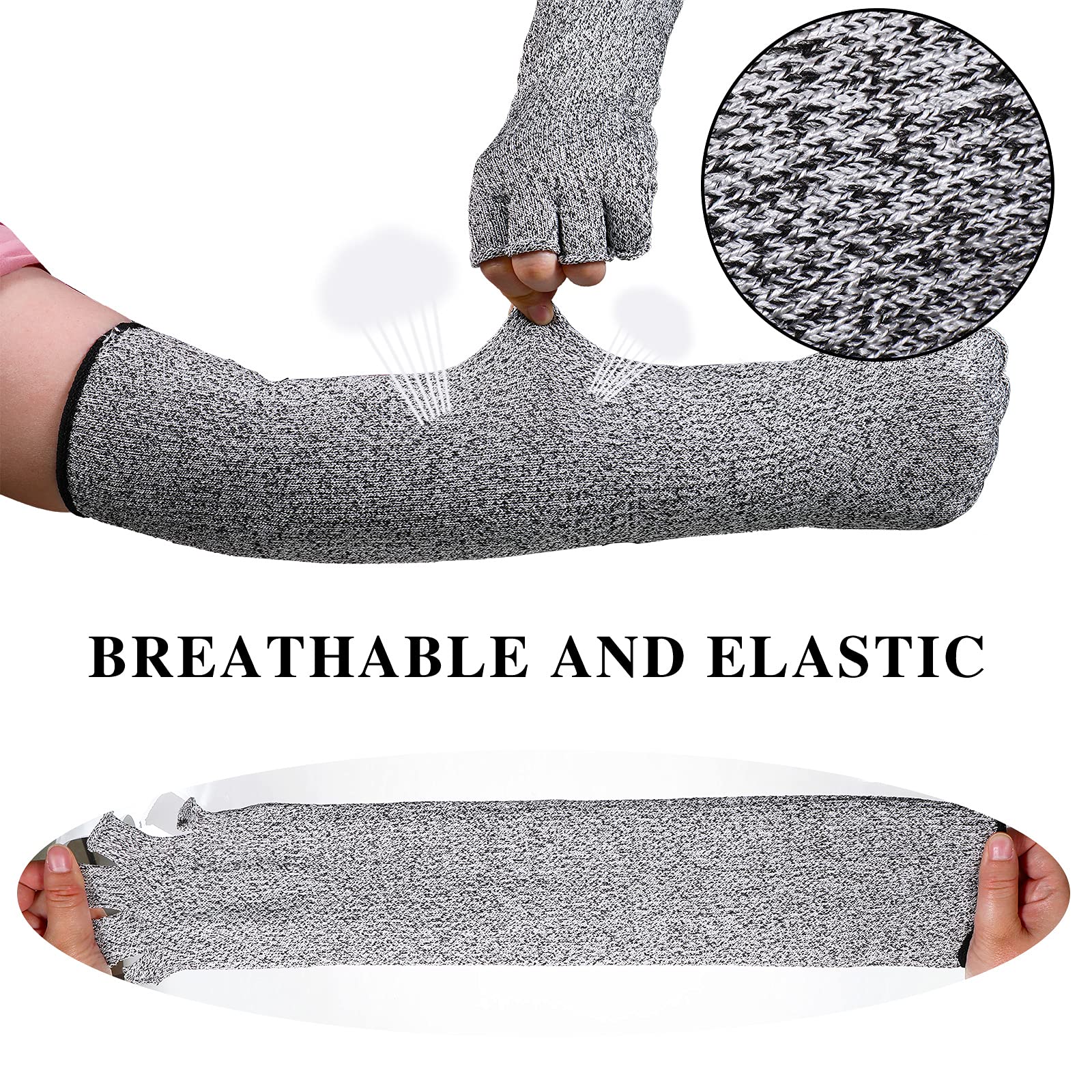 2 Pairs Cut Resistant Sleeves for Men Anti Cut Protective Sleeves Arm Sleeves Safety Gloves (Black, Gray)