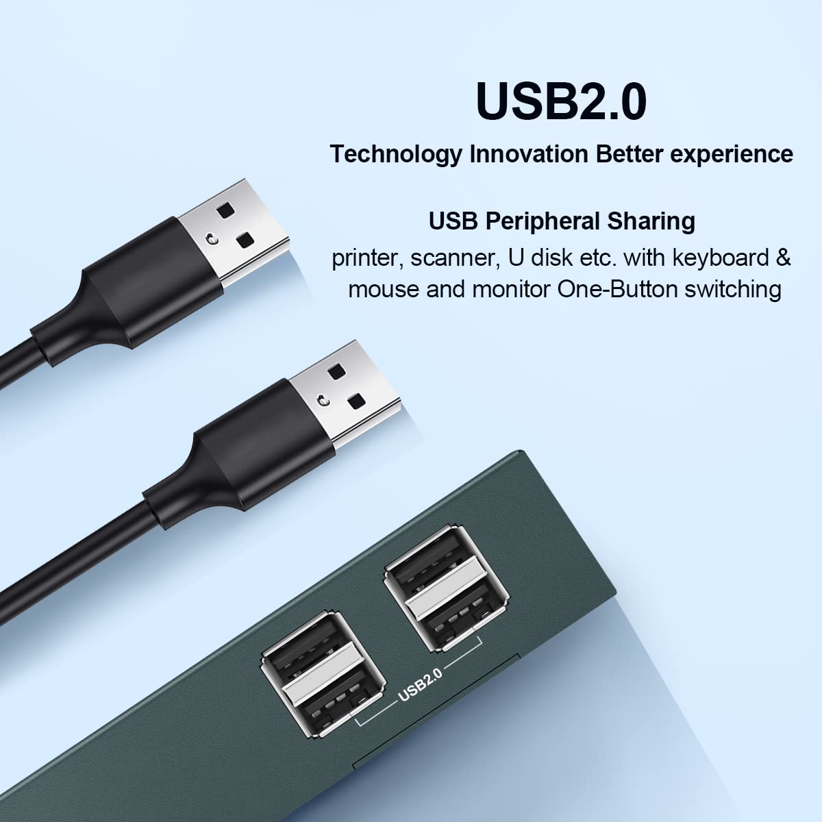 2 Port HDMI 2.0 KVM Switch 4K@60Hz, USB KVM Switch HDMI 2 in 1 Out with 4 USB 2.0 Hub, Compatible with Most Keyboards and Mouse, Button Switch