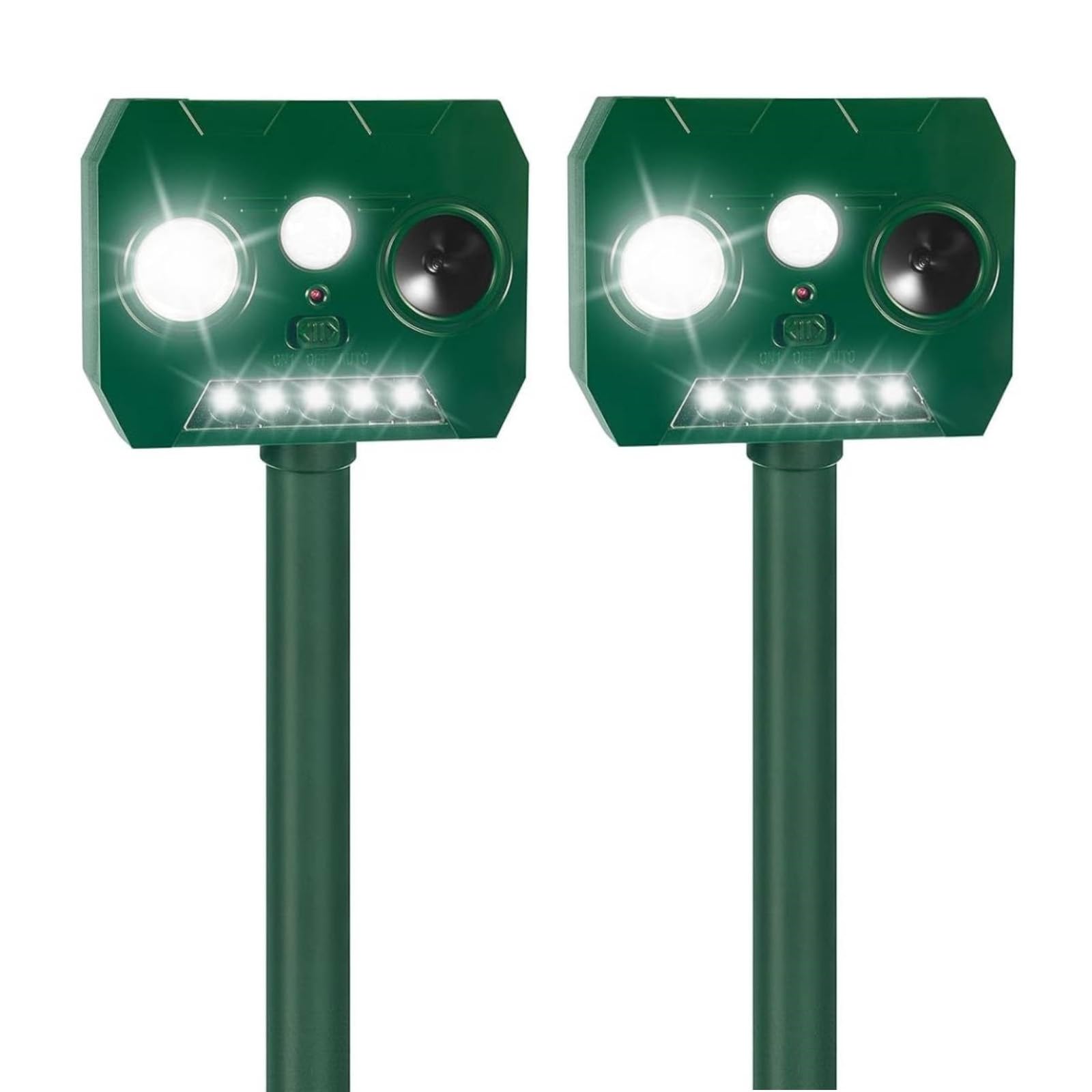 2 Pcs Solar Ultrasonic Animal Repellent 2024 Newest Cat Deterrent Outdoor with Motion Detector & Flash Light to Repel Squirrel, Cat, Deer, Skunk, Rabbit, Dog, Raccoon, Bird for Yard Lawns