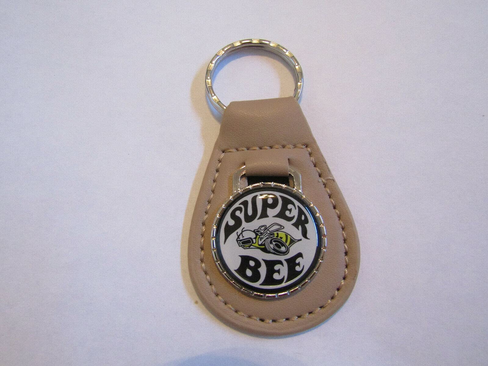 1968 1969 1970 1971 CORONET CHARGER SUPER BEE LOGO LEATHER KEYCHAIN - BEIGE