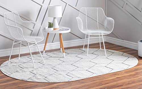 Unique Loom Trellis Frieze Collection Area Rug - Geometric (3' x 5' Oval, Ivory/ Gray)