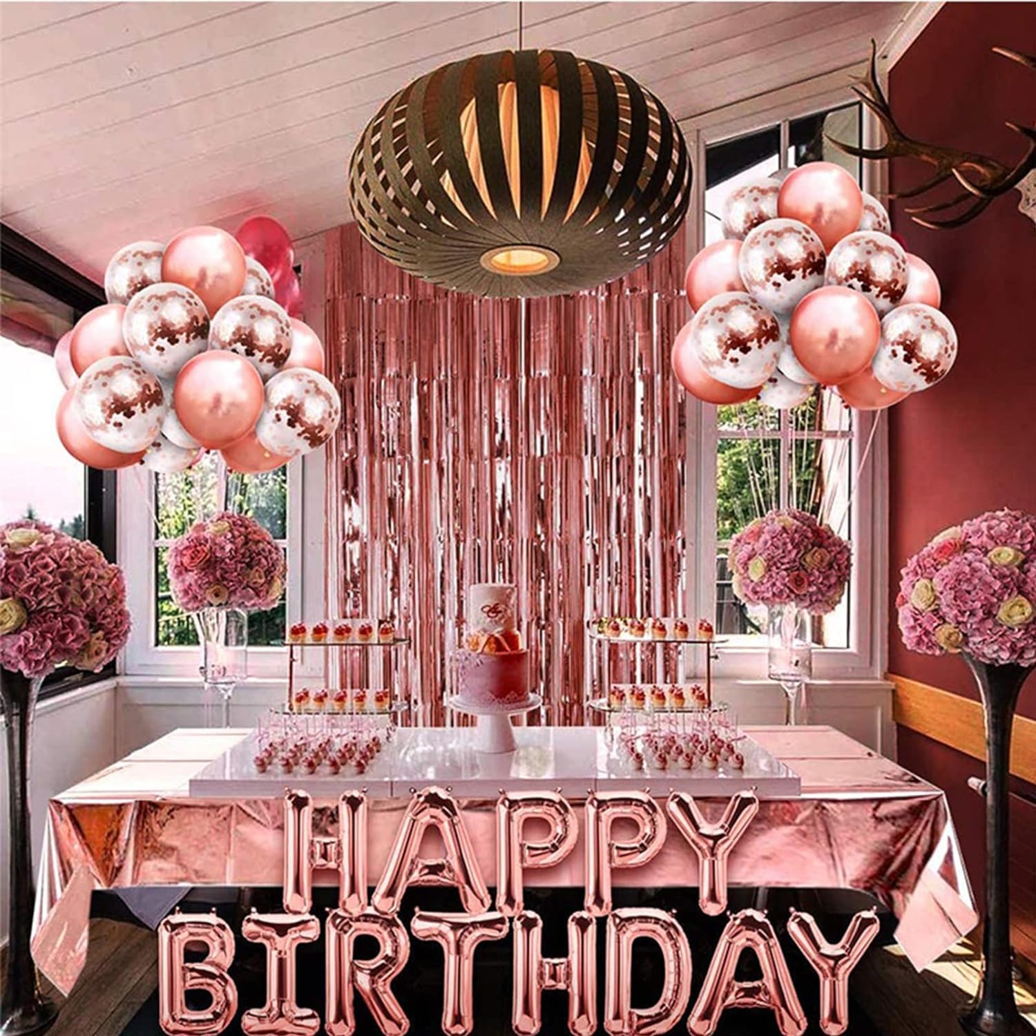 3 PCS Rose Gold Tablecloth, Rectangle Rose Gold Table Cloths for Parties, Metallic Tablecloths Plastic Pink Table Cover, Birthday Wedding Valentine's Day Bachelorette Party Supplies, 54 x 108 Inch