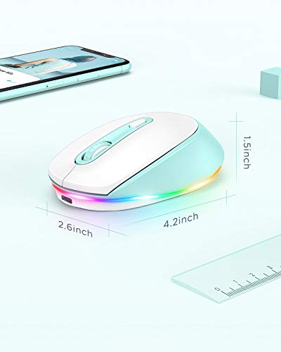 seenda Bluetooth Mouse - Light Up Rechargeable Wireless Mouse (Bluetooth 3.0/5.0+USB) for Computer. Ultra Quiet Multi-Device Mouse for Notebook, Kids' Chromebook, Macs, and Windows - Mint Green