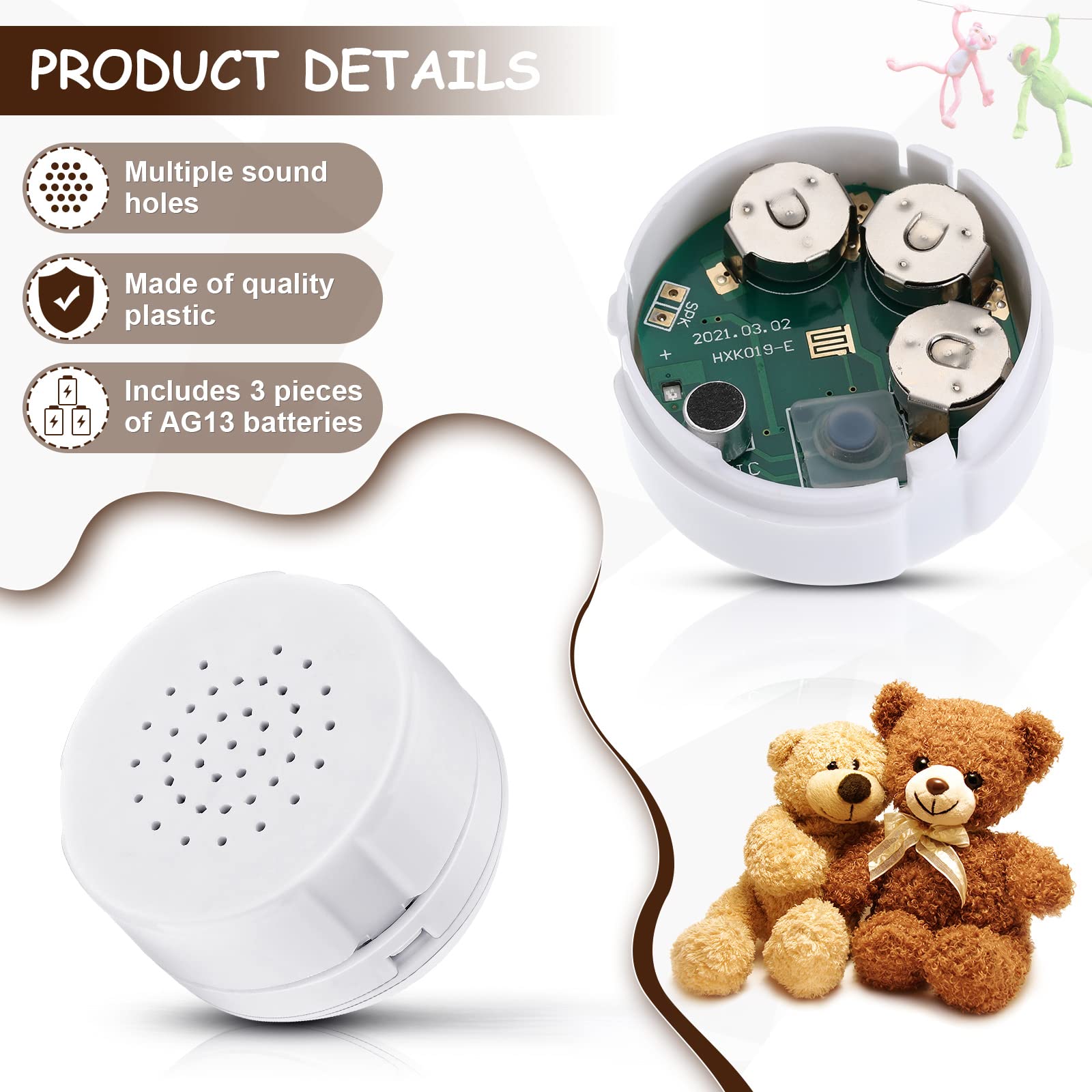3 Pcs Voice Recorder for Stuffed Animal, Voice Recorder Box Stuffed Bear Mini Voice Recorder Device, DIY Custom Voice Message Toy Voice Recorder for Baby Dolls, Plush Toys and Pillows (20s Edition)