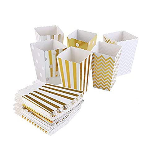 Enenes Popcorn Boxes 36 PCS Cardboard Candy Containers Gold Candy boxes for Birthday Party Baby Shower Wedding Fiesta Dessert Tables Party Supplies