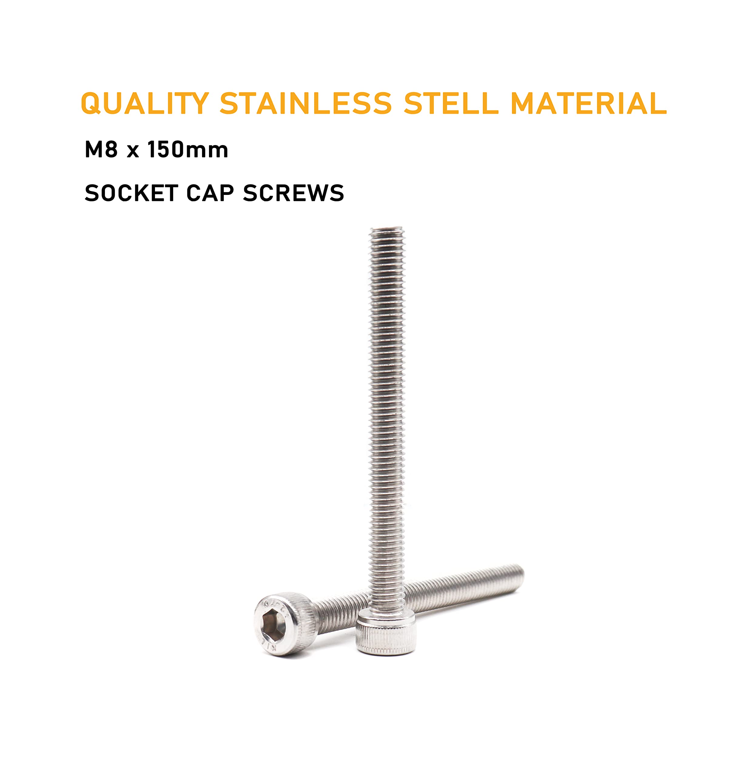 binifiMux 6pcs M8 x 150mm Hex Socket Cap Bolts Screws 304 Stainless Steel Full Thread