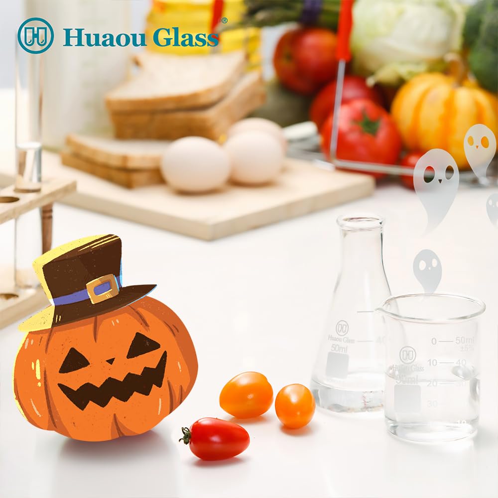 50ml Glass Erlenmeyer Flask Set, Narrow Mouth Graduated Flasks, 3.3 Borosilicate Glass, Ideal for Laboratory, Classroom or Home Use, HUAOU, Pack of 6