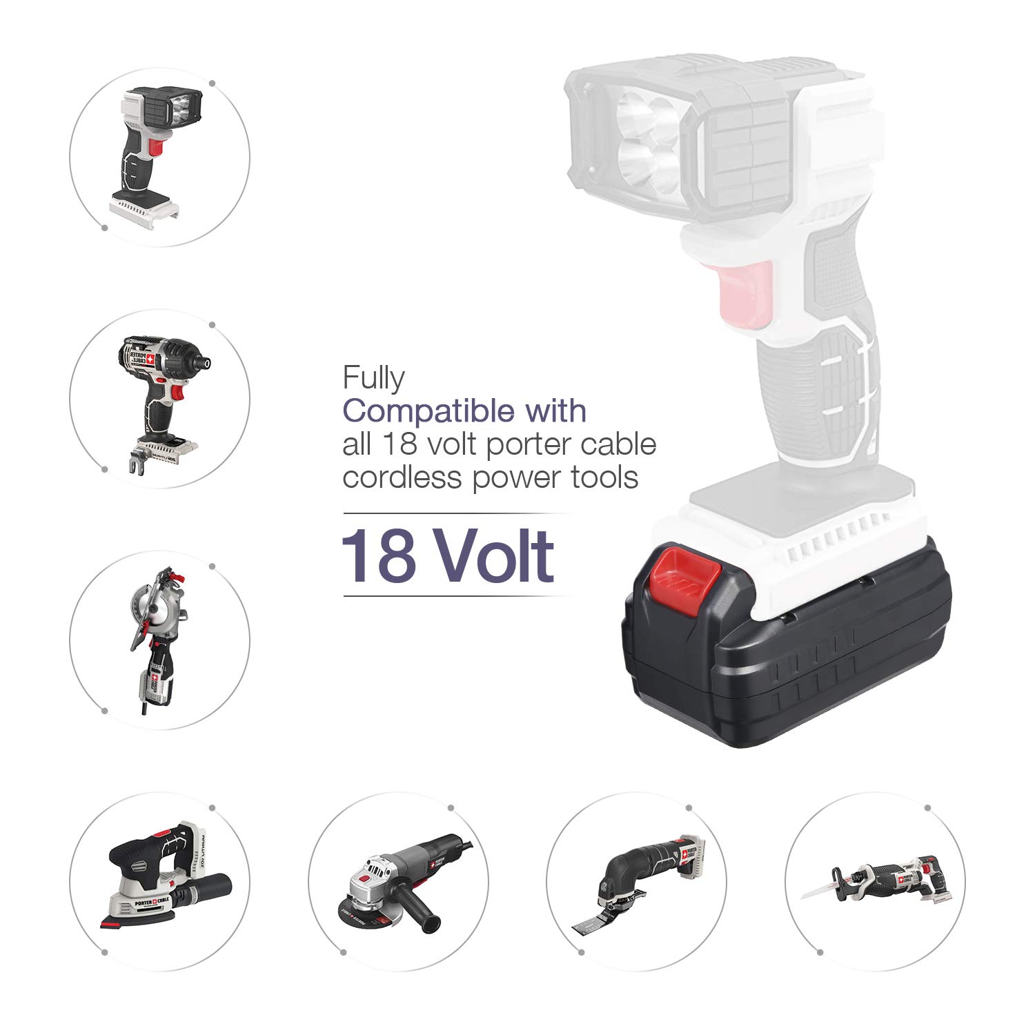 18V Replacement Charger Compatible with PCXMVC PCMVC for Porter Cable Cordless Power Tool Li-ion NiCd NiMh Battery, Upgraded 2 Pack 18V 3.7Ah Replacem