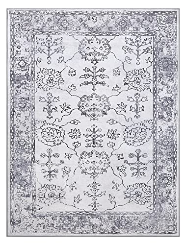 8x10 Area Rugs for Living Room:Large Neutral Moroccan Distressed Carpet Machine Washable Farmhouse Collection Carpets for Dining Room Bedroom Nursery Home Office Gray/Blue
