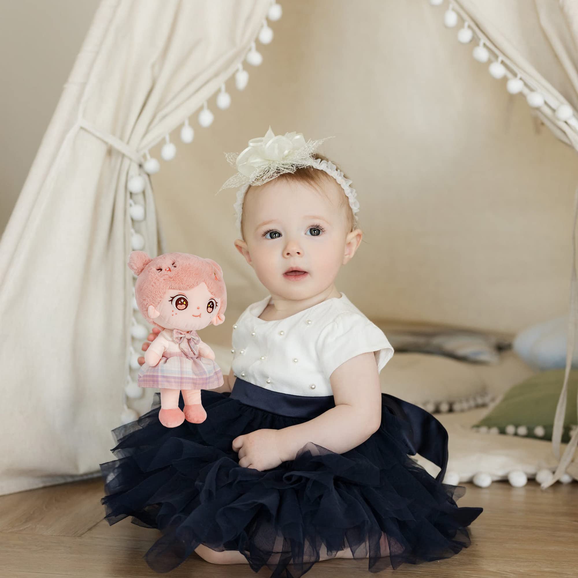 Adorlynetty My First Baby Doll,9” Cute Rag Doll Soft Baby Dolls for Girls Infants Toddlers Boys Pink