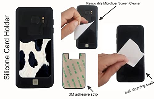 Black and White Cow Hide Design - Silicone 3M Adhesive Credit Card Stick-on Wallet Pouch for iPhone/Galaxy Android Phone Cases