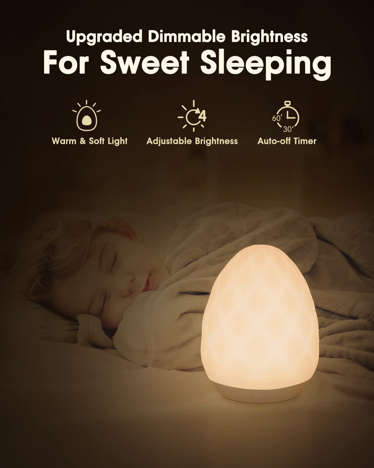 Vovoly Rechangeable Baby Night Light, Large Egg Lamp with Long lasting Battery - Multi-color Cycling- Timer &Touch Control, Battery Powered and Operated Nursery Led Light