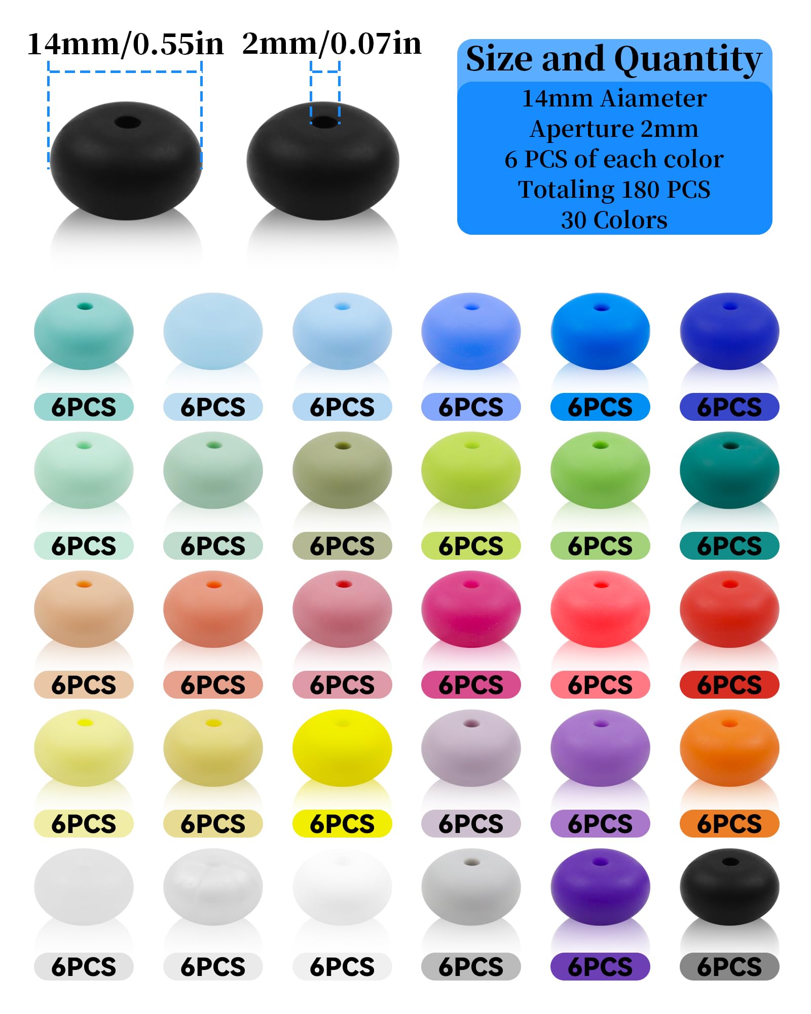 180PCS FIVEIZERO Silicone Lentil Beads,14mm 30 Colos Abacus Silicone Beads Silicone Beads Bulk Loose Spacer Jewelry Beads Colorful DIY Lanyard Beads for Making Necklace Keychain Accessories