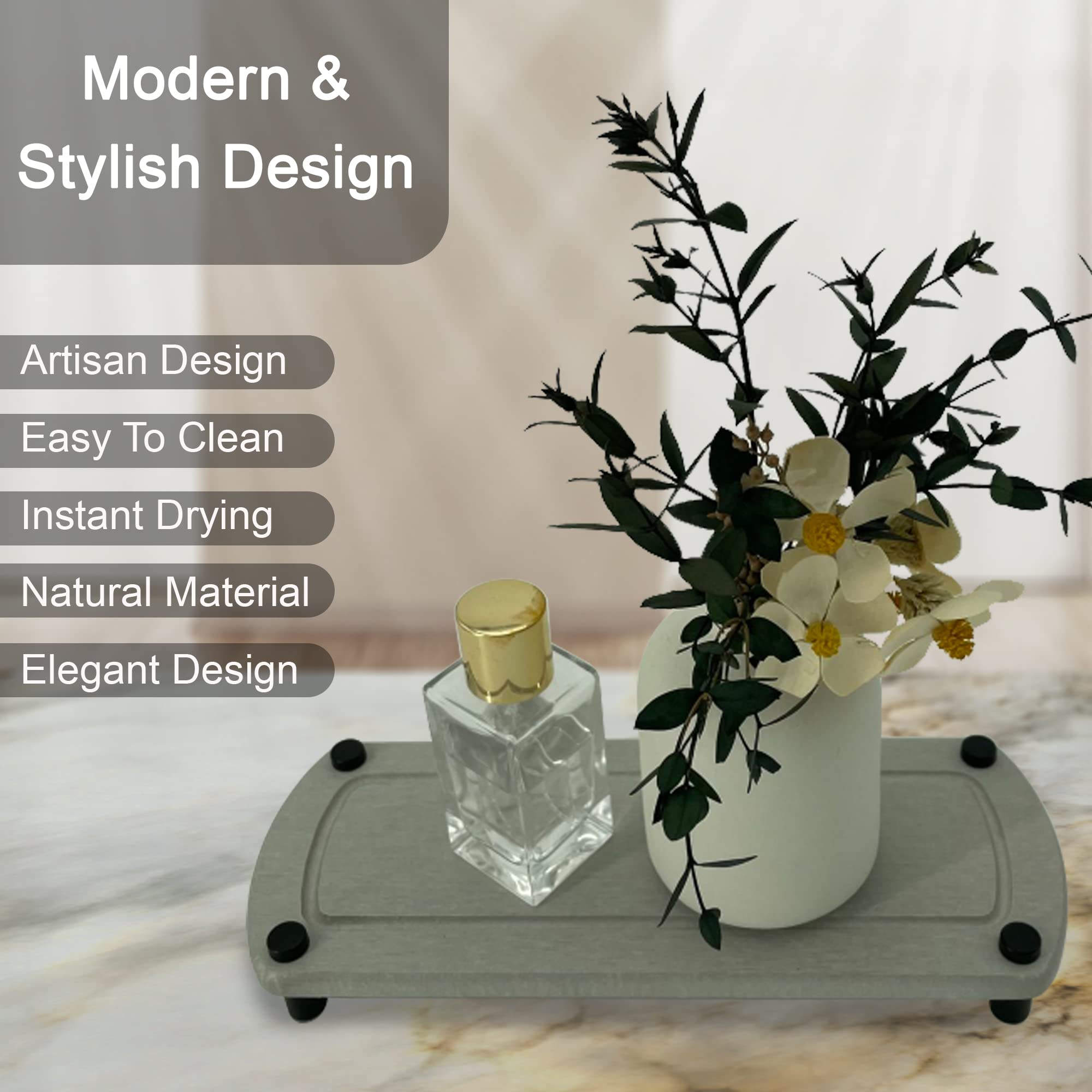 2 Pack - Kitchen Sink Organizer - Diatomaceous Earth Instant Dry Sink Organizer β Luxurious Sink Caddy Set for Bathroom and Kitchen β Stylish and Minimalist Soap and Sponge Caddy β Grey