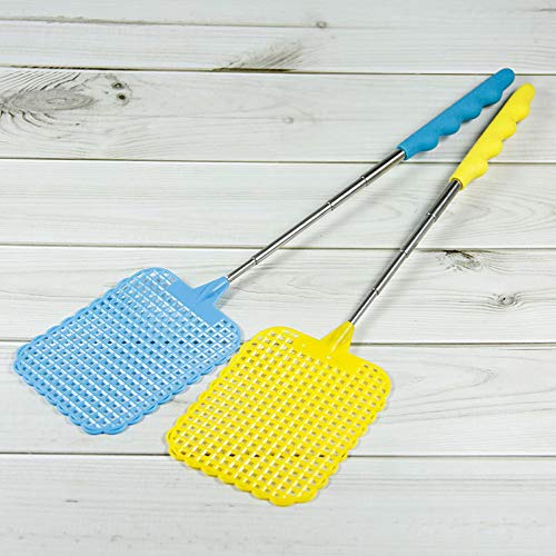 3 Pieces Fly Swatter Extendable Fly Swatter Telescopic Fly Swatter Manual Heavy Duty Plastic Flyswatter with Extendable Stainless Steel Handle(Red, Green, Blue)