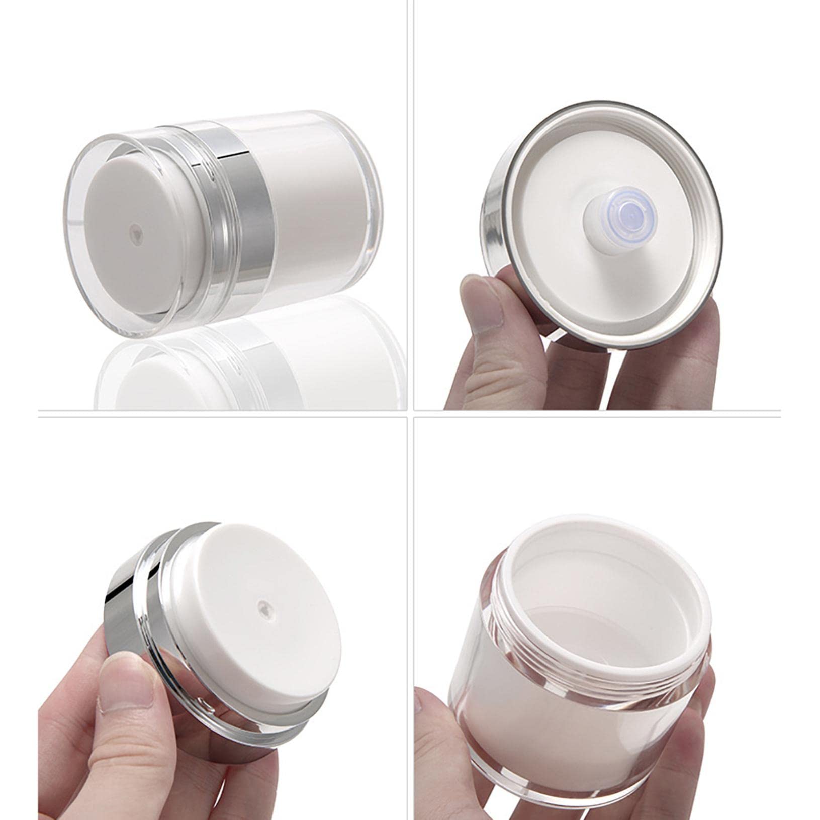2Pcs Airless Pump Jars Sets, Face Moisturizer Pump Dispenser Travel Size Pump Bottle Container for Lotion, Empty Airless Cosmetic Container Cream Jar Vacuum Bottle Dispenser