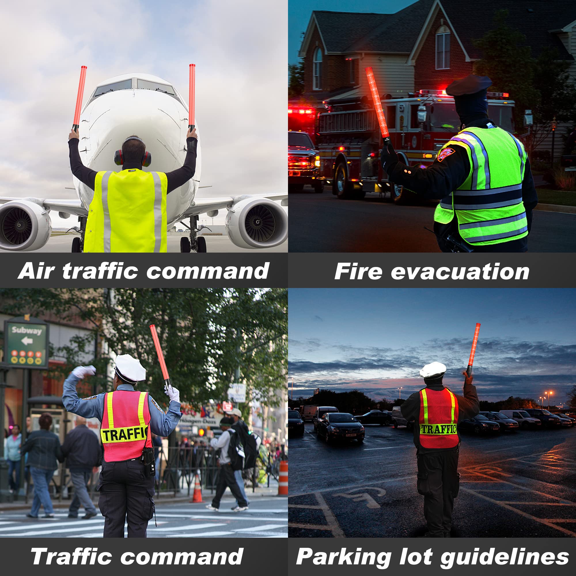 E-riding 4 Pack 21 Inch Traffic Wand, Air Traffic Control Wand with 3 Flashing Modes, LED Multifunction Traffic Safety Baton for Airport, Parking, Car Directing