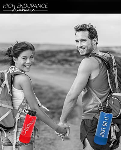 Polar Camel Personalized Water Bottles 32oz with Flip-Top Lid and Straw, Customized Vacuum Insulated Flask, Stainless Steel Sports Double Wall Thermos, Your Logo Name and Text Engraved in USA(Coral)