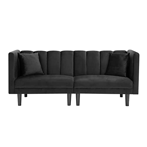 70'' Black Velvet Couch,Loveseat Sofa, Convertible Futon Sofa Bed, Accent Sofa Recliner,Metal Legs, 2 Couch Pillows,Modern Sofas for Home Living Room Bedroom