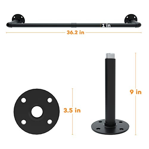 ERYTLLY Industrial Pipe Clothes Rack 36.2β,Multi-purpose Wall Mounted Iron Garment Rod,Heavy Duty Detachable Hanging Clothes Rack for Closet Rod,Black