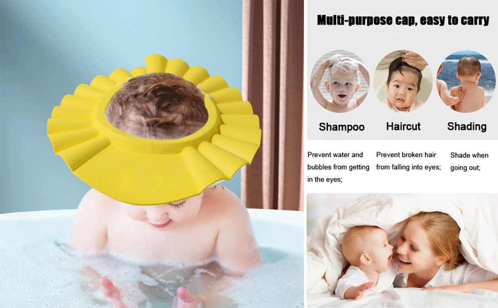 ericotry 3psc Soft Adjustable Baby Kids Bathing Shower Cap Wash Hair Shield Direct Visor Cap(Color Random)