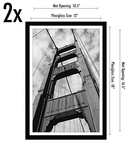 Americanflat 12x18 Picture Frame in Black - Set of 2 - Use as 11x17 Picture Frame with Mat or 12x18 Frame Without Mat - Includes Sawtooth Hanging Hardware for Horizontal or Vertical Display