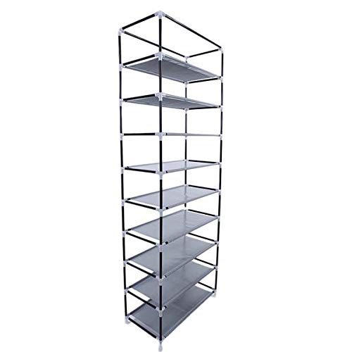 9 Tier Shoe Rack, Space Saving Portable Shoe Rack Storage Organizer, 10 Tiers 9 Lattices Non-Woven Waterproof Fabric Cover Shoe Rack (Grey, 10 Tiers 9 Lattices)