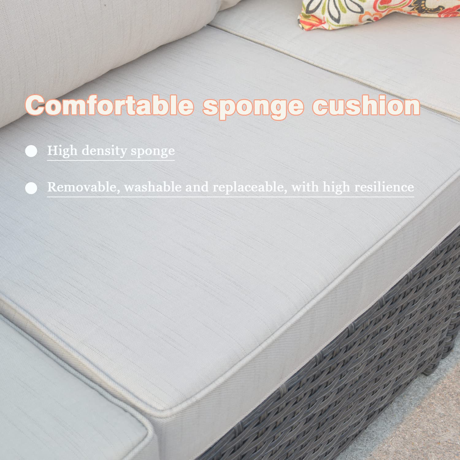 XIZZI Patio Furniture Sets Outdoor Sectional Sofa,No Assembly Required 6 Pieces Big Size Aluminum Conversation Set with 2 Pillows and Furniture Cover,Grey Wicker Beige Cushion