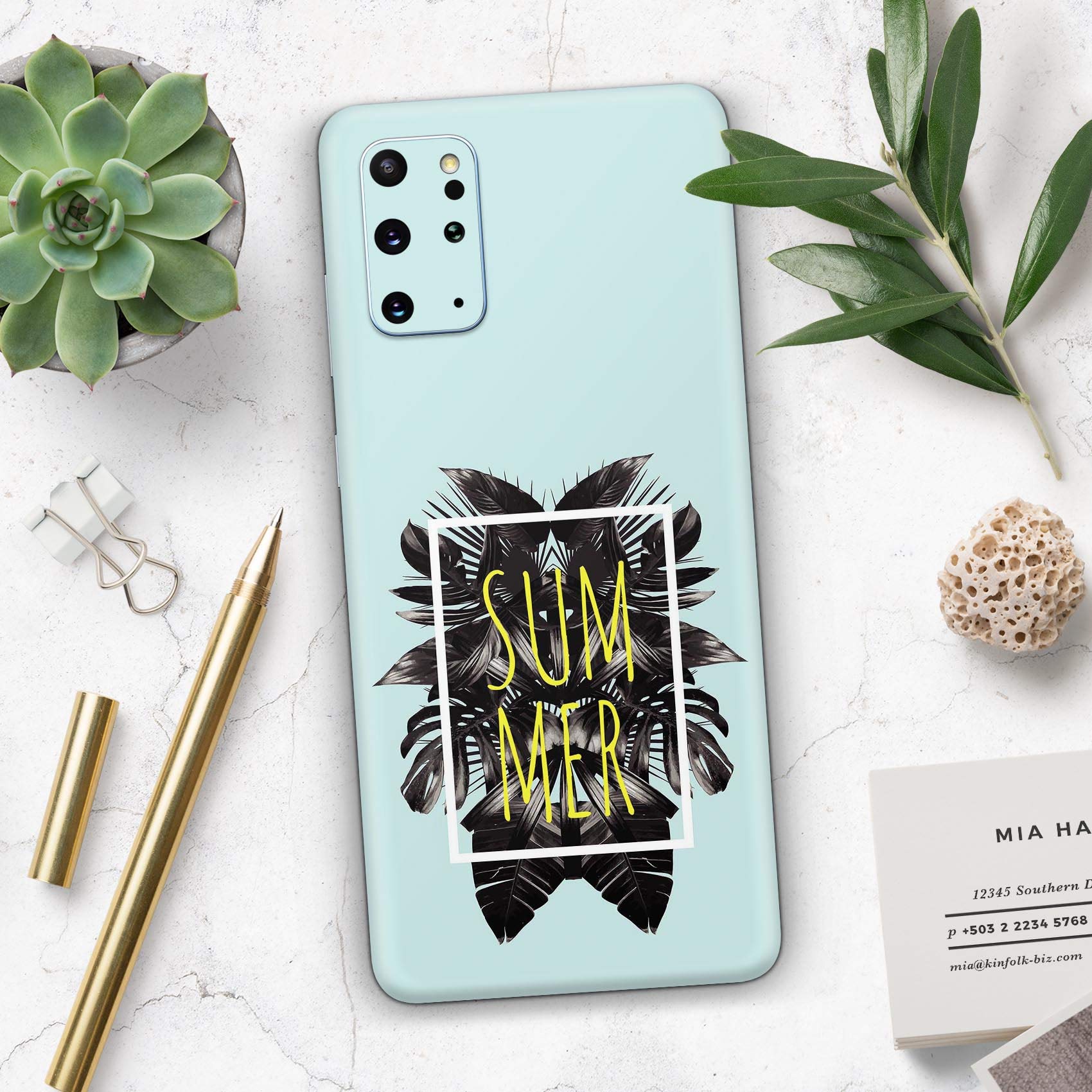 DesignSkinz Mint Summer Time Protective Vinyl Decal Wrap Skin Cover Compatible with The Samsung Galaxy S20 (Screen Trim & Back Glass Skin)