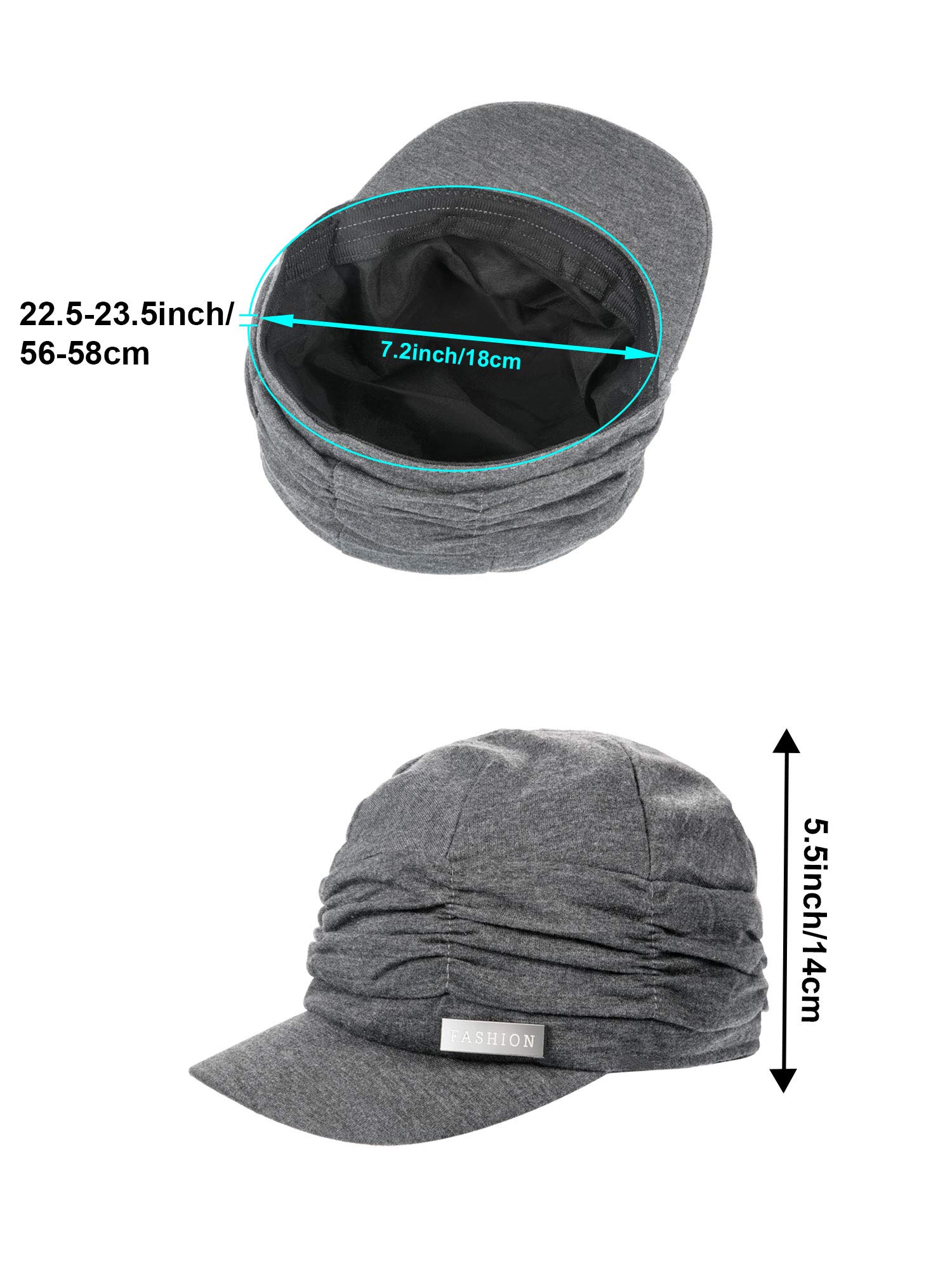 2 Pieces Women Newsboy Cabbie Cap Beret Hats Bamboo Baseball Cap Cotton Painter Visor Hats for Women (Black, Grey)
