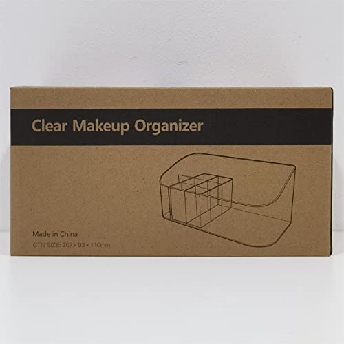 YOHOM Small Clear Makeup Organizer Tray Vanity Cosmetic Brush Holder Storage Box 9-Compartments Countertop Lipstick collection Display Case with 2 Dividers Plastic