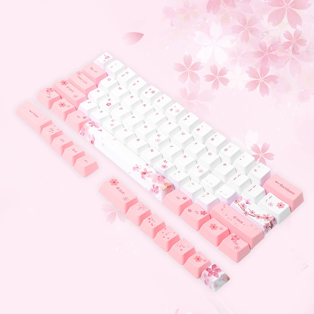 Hopcd Five-Faced Dyed Anime Style PBT Mechanical Keyboard Replacement Bouton Keycaps Set DIY Sublimation PBT Keycaps - 73PCS(Cherry-Blossom)