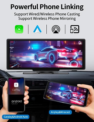9.3" Portable Car Stereo with Adjustable 4K Dash Cam, ADAS, Wireless Apple Carplay and Android Auto, Touchscreen Handsfree Phone Mirroring