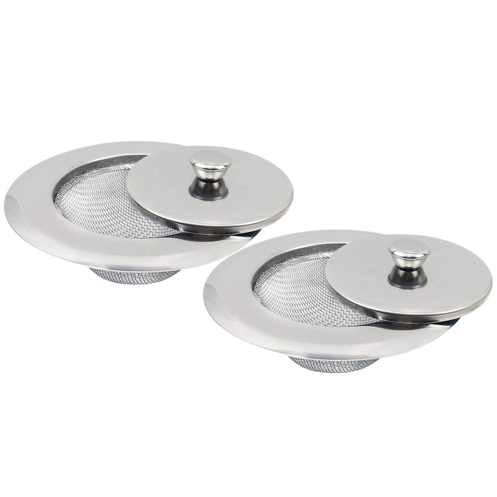 2pcs Kitchen Sink Strainer,Stainless Steel Drain Filter Strainer with Lid,4.45" Large Wide Rim Anti Clogging Mesh Drain Strainer,Drain Cove r for Most Bathroom Kitchen Sinks Drain