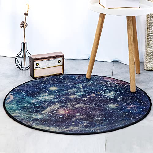 Galaxy Round Rugs, Universe Space Nebula Stars Starry Carpet Large Floor Mat for Living Room, Study, Kids Bedroom (Galaxy, 2.6 ft Diameter)