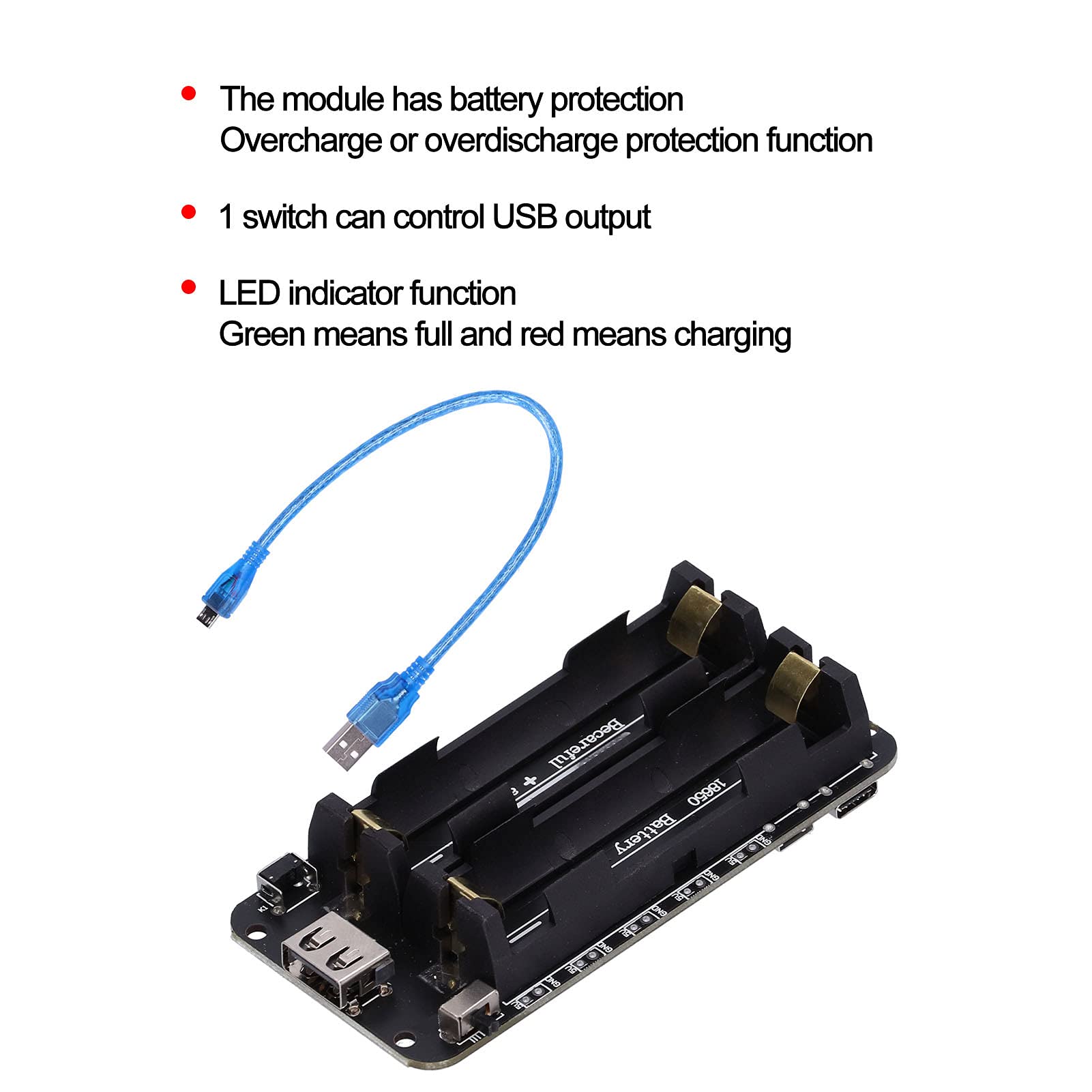 18650 Battery Holder Case, 2‑Channel 18650 Battery Holder 2‑Channel Micro USB Interface with LED Indicator