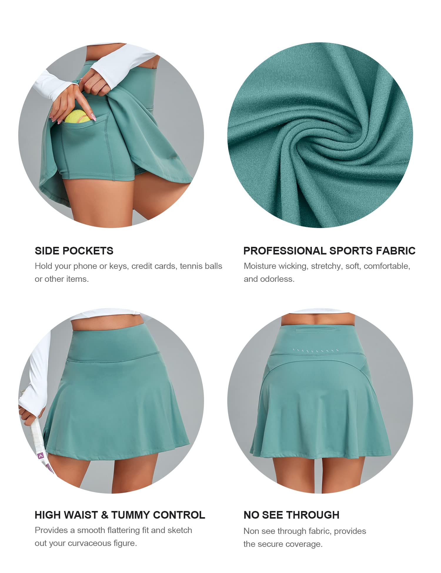 1a1a Golf Skirts with Shorts for Women High Waist Pockets Lightweight Breathable Celadon XX-Large
