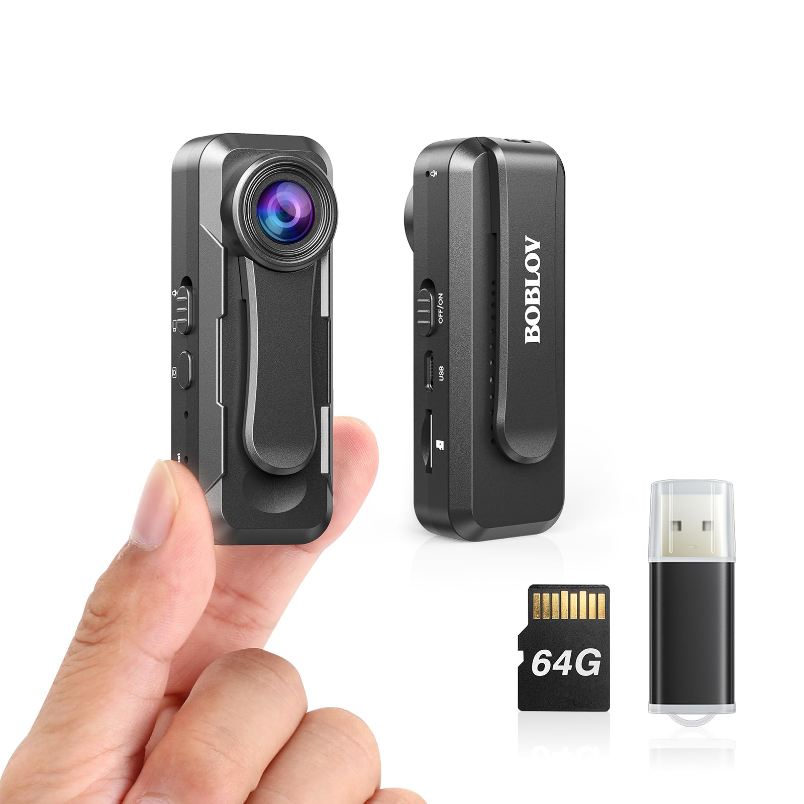BOBLOV W1 64GB HD 1080P Body Worn Camera, Wearable Body Camera with 2 Clips, Loop Recording Video Camera, Support Time Stamp, Back Clip for Traveling, Driver, Delivery Man, Lecture Recording