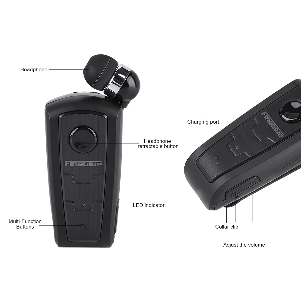 F910 Sports Bluetooth Headset Earpiece Retractable Handsfree Earphone for Phone HD Mic, Phone Headphone Earbud for iOS Android Phones(Black)