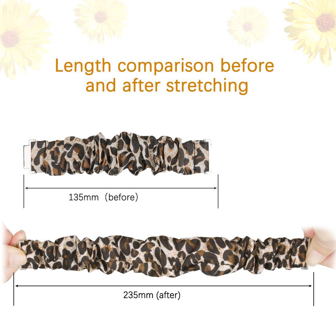 Compatible for Movado 2.0 Smartwatch Band, Blueshaw Fabric Elastic Scrunchie Elastic Watch Band Women Cute Replacement Straps for Movado Connect 2.0 Smartwatch 40mm / 42mm (Leopard Print, 42mm case)