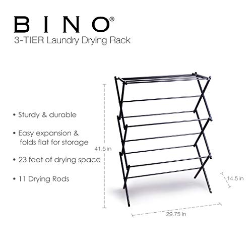 BINO 3-Tier Collapsing Foldable Laundry Drying Rack, Black