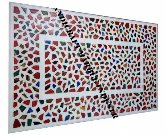 48" x 24" Inch White Marble Dining Table/Coffee Table Italian Pietra Dura Design Outdoor Indoor Table, Office Table, Conference Table