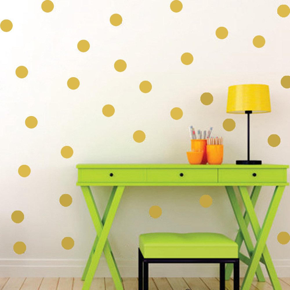 Easy Peel & Stick Gold Wall Decal Dots, 1.2inch (216 Decals) Safe on Paint Walls Removable Metallic Vinyl Polka Dot Decor, Round Circle Art Glitter Stickers, Paper Sheet Room Set