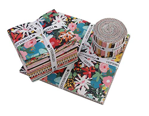 COTTONVILL Collection Bloom 20COUNT Cotton Print Quilting Fabric (Precuts, Quarter 24pc)