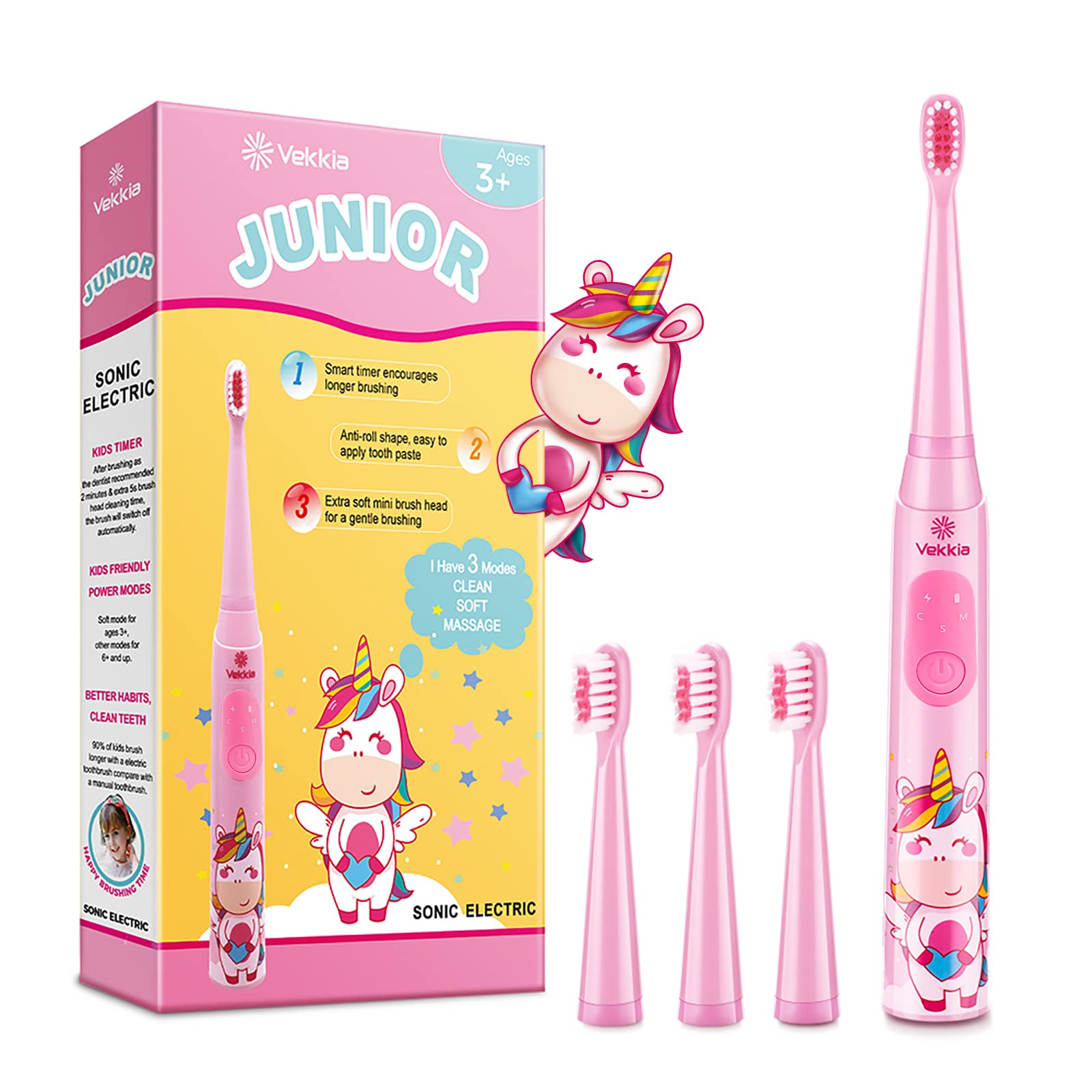 Vekkia Kids Electric Toothbrush and Adult Toothbrush Purchase Together Save 10%