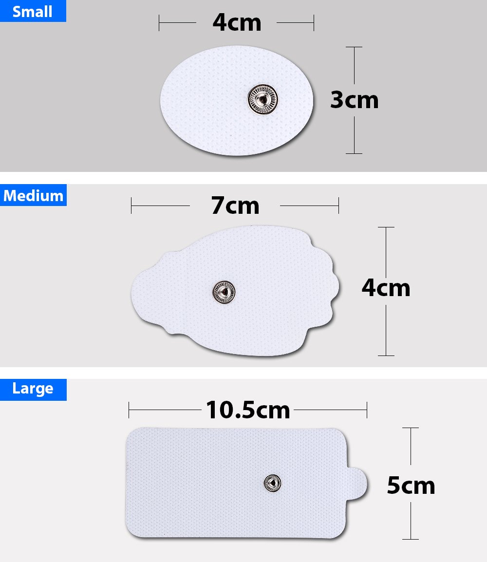 Belifu TENS Unit Electrode Pads Reusable Self-Adhesive Replacement Massage Pads Latex Free, Standard Connection Snap on 3.5mm Cable for Tens EMS Massager