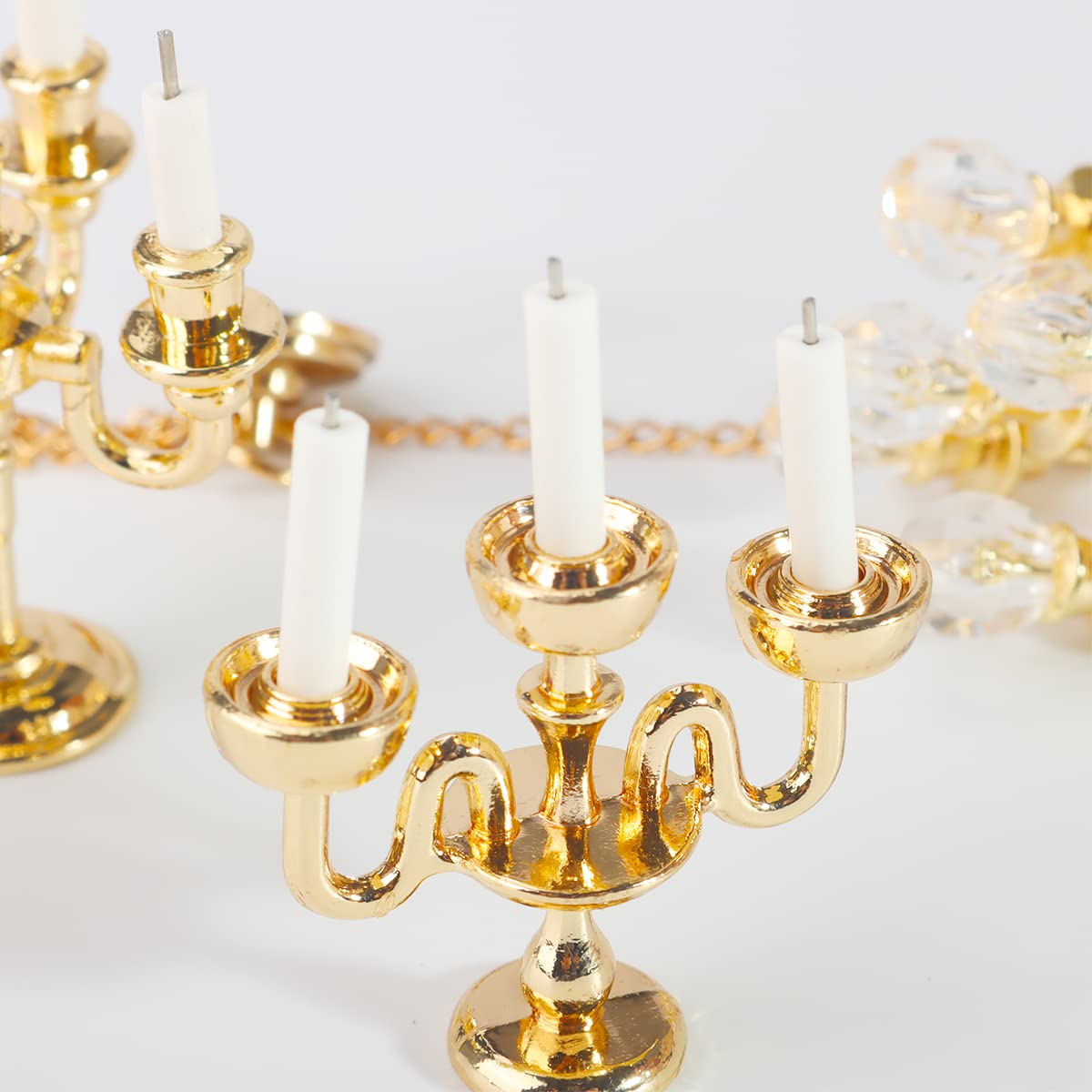 3 Pieces Miniature Lamp Candle 1:12 Hanging Lamp Arm Candles Luxury Chandelier Mini Ceiling Light Lamp Mini House Accessories(Gold)