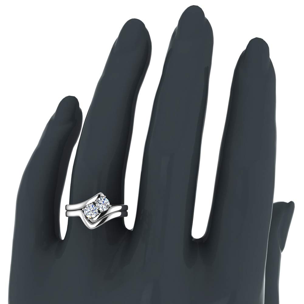 2-Stone Diamond Wedding Ring Set for Women 14K Gold 0.36 carat (G,VS) (Ring Size 10)