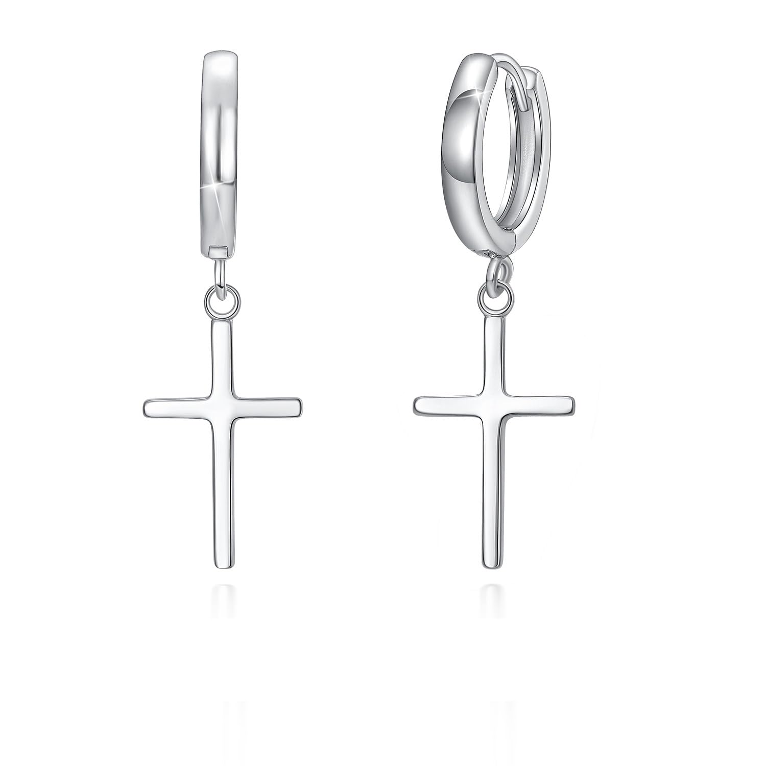925 Sterling Silver Cross Huggie Hoop Earrings, Minimalist Cross Charm Dangle Drop Earrings Dainty Cross Hoop Earrings Women Men