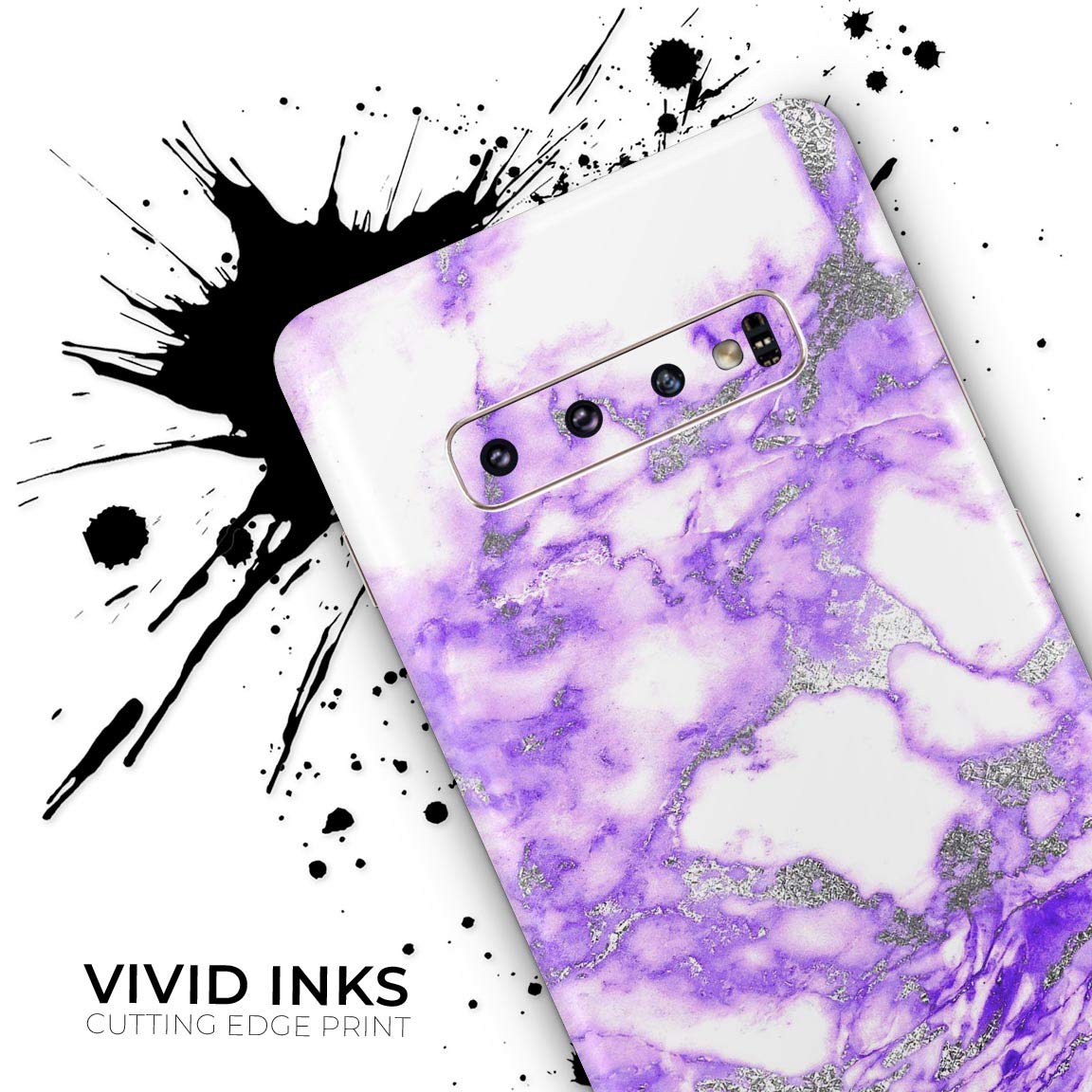 DesignSkinz Purple Marble & Digital Silver Foil V9 Protective Vinyl Decal Wrap Skin Cover Compatible with The Samsung Galaxy S20 (Screen Trim & Back Glass Skin)